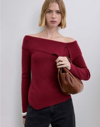 Scalpers Asymmetrischer Strickpullover in Dunkelrot