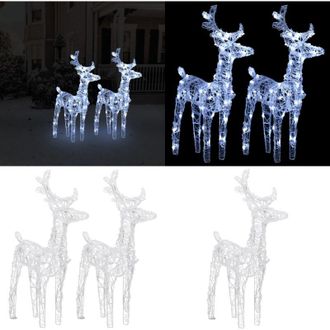 vidaXL Rennes de Noël 2 pcs 80 led Blanc froid Acrylique - Décorations De Noël - Décorations Lumineuses - Rennes Lumineux - Éclairage Extérieur - Décoration