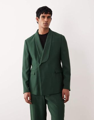Asos Zweireihige Regular-Fit-Anzugjacke in Dunkelgr&uuml;n mit Wickel-Design