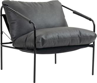 HOMCOM Fauteuil de salon moderne rembourr&eacute;, fauteuil de chambre &agrave; coucher avec coussins amovibles, accoudoirs et cadre en m&eacute;tal, fauteuil relax en cuir PU po
