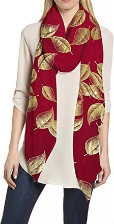 Lina & Lily Foulard Femme à Feuilles Métallisées, Écharpe Tissu Léger 180cm X 75cm (Rouge-Or)