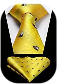 Hisdern Cravates Homme Motif Animal Cravate Jaune Mariage Affaires Abeilles Originale Poche Carré Ensemble Élégant pour Fête