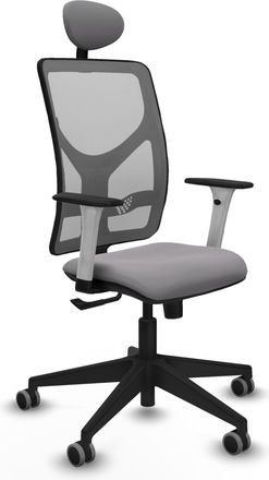 Piqueras y Crespo Grauer Schreibtischstuhl mit wei&szlig;en und schwarzen Armlehnen, h&ouml;henverstellbare Lendenwirbelst&uuml;tze und festes Kopfteil, ausgestattet mit 3 Positionen, 