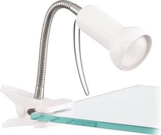 Eglo Klemmlampe Fabio, Klemmleuchte, Klemmspot aus Metall in Silber und Kunststoff in Wei&szlig;, Lampe mit Klemme und Schalter, Leselampe E14