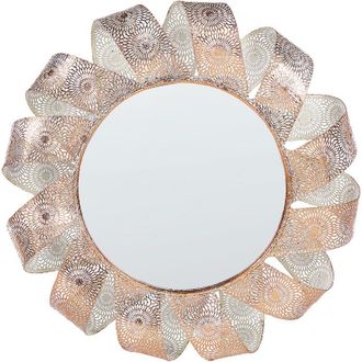 Beliani Beliani - Miroir Mural de Forme Ronde avec Cadre Motif Oriental Blanc et Cuivr&eacute; pour Salon hambre et Salle dEntr&eacute;e