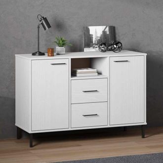 vidaXL Buffet avec pieds en m&eacute;tal Blanc 113x40x77 cm Bois massif oslo