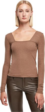 Urban Classics Damen Ladies Rib Squared Neckline Longsleeve T-Shirt, Darkkhaki, 4XL EU