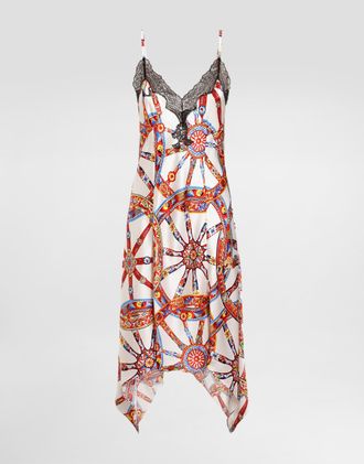 Dolce & Gabbana Kleid Aus Seidensatin Mit Carretto-print - Frau Kleider Multicolor 36