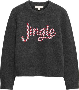 Marks and Spencer Pullover Mit Wollanteil, Rundhalsausschnitt, Lettering Und Zierdetails Damen Anthrazit Xs