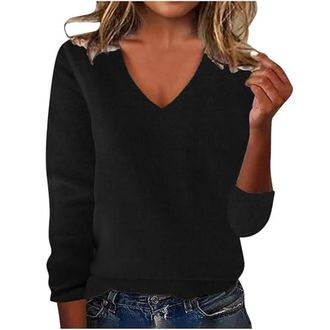 Generic Pull en cachemire tendance pour femme, col en V, l&eacute;ger, doux et fin, tricot de luxe pour le quotidien, le travail, le bureau, lautomne et lhiver, Noir