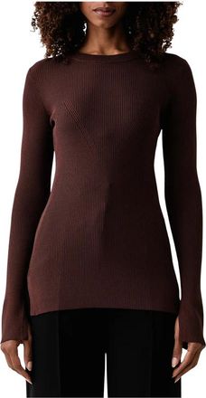 Patrizia Pepe Pull ajust&eacute; en maille c&ocirc;tel&eacute;e m&eacute;lang&eacute;e viscose - Femme - Pulls - Brun - Taille: 40 FR