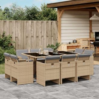 vidaXL Vidaxl - Ensemble &agrave; manger de jardin et coussins 11 pcs m&eacute;lange beige