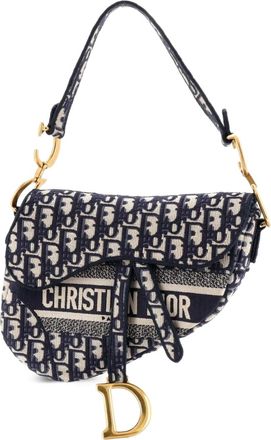 Dior Mittelgro&szlig;e Oblique Schultertasche aus Canvas mit Logo-Stickerei - Blau