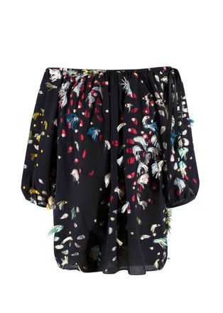 Chlo&eacute; Black Bardot Embellished Silk Blouse Size XS