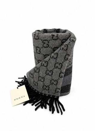 Gucci Monogram Wool Scarf - Gray