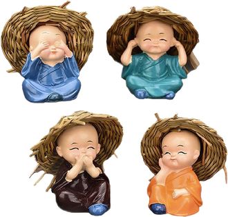 BESPORTBLE 4 St&uuml;ck Teiliges Auto Armaturenbrett Deko Niedlichen Kleinen M&ouml;nch Figuren aus Hochwertigem Harz Handbemalt Langlebig Lebensechte Traditionelle Chines