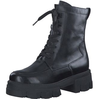 Marco Tozzi Damen Stiefeletten zum Schnüren aus Leder Plateau, Schwarz (Black), 41