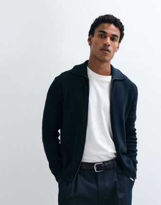 Mango gilet zipp&eacute; style polo bleu marine