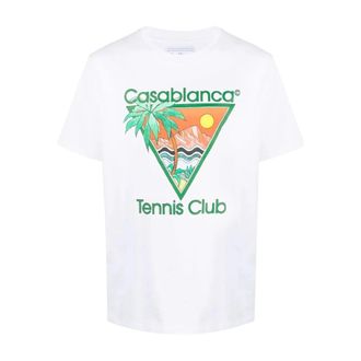 Casablanca Tennis Club Icon Klassisches T-Shirt mit Print - - Tops - Herren - Wei&szlig; - S