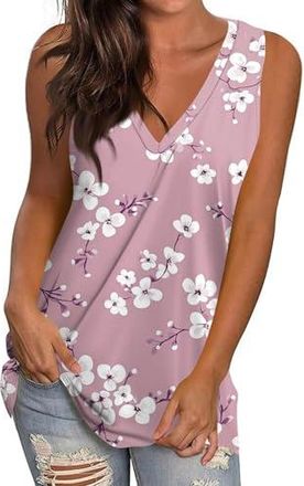 Generic Debardeur Femme Chic et &eacute;l&eacute;gant Chemisier sans Manche Imprimer D&eacute;bardeur Top Col V Ete Haut Chic et Elegant Fluide Ample Caraco Vetement Femme Tee Shi