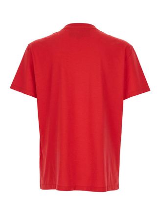 Valentino Mens Red Crewneck T-Shirt With Vlogo Cotton T-Shirts And Polos