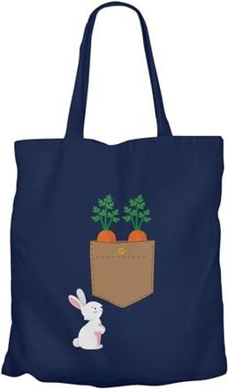 Fabulous Tote Bag Sac Shopping en Toile Bleu - Poche Surprise Lapin Carrottes Mignon Dessin - 10 L