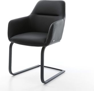 DELIFE Freischwinger Pejo-Flex Echt-Leder Schwarz Freischwinger flach Schwarz Taschenfederkern, Esszimmerstühle