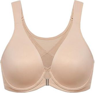 Delimira Soutien Gorge Correcteur de Posture Fermeture Devant avec Armature Grande Taille Decollete Plongeant Non Rembourr&eacute; Beige 115B