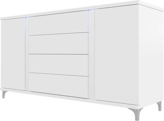 Mirjan24 Kommode Marokko 180 MR04, LED Beleuchtung, Anrichte, Dielenkommode, Mehrzweckschrank, Highboard, Sideboard, Wohnzimmer Schrank (Wei&szlig;/Wei&szlig; Hochglanz)