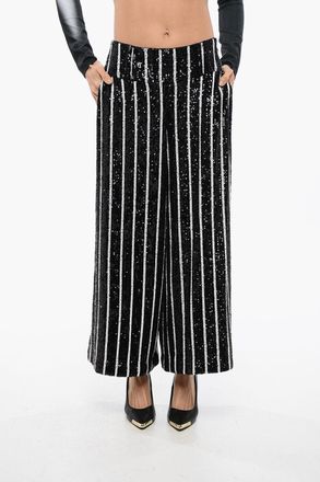 Balmain Hochtaillierte Gestreifte Hose Mit Pailletten Balmain