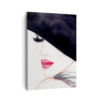 Arttor Bilder auf Leinwand Frau Lippen Hut Eleganz Leinwandbild mit Rahmen 50x70cm Wandbilder Dekoration Wohnzimmer Schlafzimmer K&uuml;che Deko Gro&szlig; Wanddeko Bil