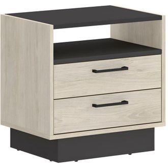 Vente-Unique Table de chevet 2 tiroirs et 1 niche - Coloris : Naturel et anthracite - LEANDRE
