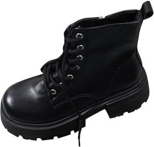 Generic Bottes &agrave; lacets pour femme &agrave; talon &eacute;pais &eacute;l&eacute;gant bottines de motard r&eacute;tro bout rond fermeture &eacute;clair lat&eacute;rale semelle &eacute;paisse antid&eacute;rapante classique 