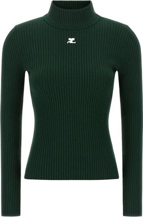 Courr&egrave;ges Reedition Rippstrick Pullover mit Stehkragen - - Knitwear - Damen - Gr&uuml;n - XS