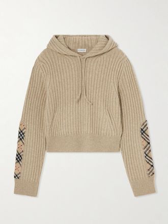 Burberry Pull &Agrave; Capuche En Laine Et Cachemire M&eacute;lang&eacute;s C&ocirc;tel&eacute;s Et En Boucl&eacute; &Agrave; Carreaux - Neutres