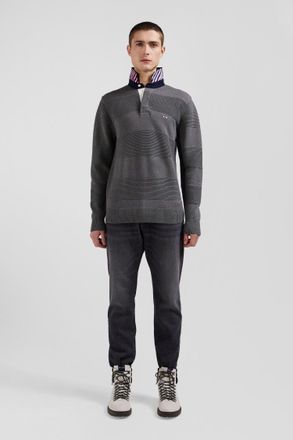 Eden Park Pull Col Polo En Coton Gris Anthracite Coupe Regular