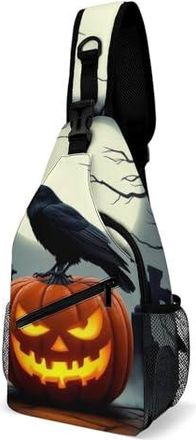 Generic Sacoche Tactique Motif de citrouille mal&eacute;fique amusant pour Halloween, pleine lune et Halloween R&eacute;glable Sac &agrave; Bandouli&egrave;re Casual Crossbody Bag pour C