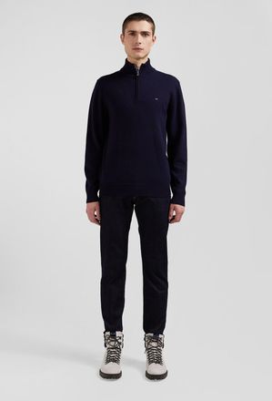 Eden Park Pull Col Camionneur Zipp&eacute; En Laine Et Coton Bleu Marine Coupe Regular