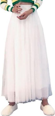 Generic Jupe de ski de fond unie en maille superpos&eacute;e - Jupe bouffante - Bustier pour femme - Longue pour femme, Blanc., taille unique