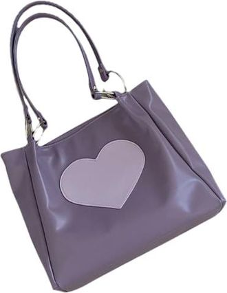 Hemoton Paquet &agrave; Bandouli&egrave;re En Cuir Pu Coeur, Paquet Fourre-tout Polyvalent Pour Femme, Grand Format, Violet, Style Coll&egrave;ge, Pour Shopping Et Voyage