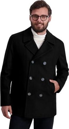 Nautica Mens Melton Double-Breasted Peacoat,Black,Medium