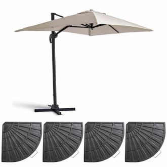 Oviala Parasol d&eacute;port&eacute; 2x3 m et 4 dalles lest&eacute;es aluminium blanc