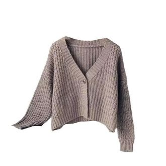 Generic Cardigan uni &agrave; manches courtes et &agrave; manches longues pour femme - Col en V - Boutonn&eacute;, marron fonc&eacute;, Taille Unique