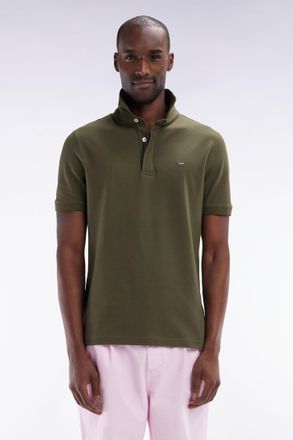 Eden Park Polo &Agrave; Manches Courtes En Piqu&eacute; Coton Stretch Kaki Coupe Ajust&eacute;e