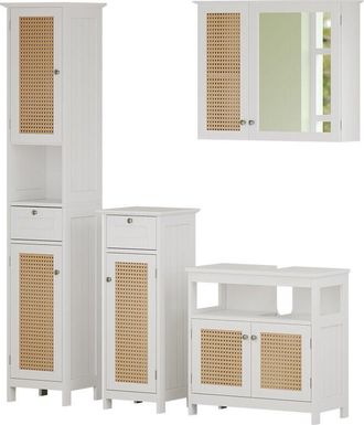 Vicco Ensemble de meubles de salle de bain Rosario, Blanc, 4 pi&egrave;ces, avec armoire haute