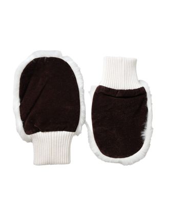 Dolce & Gabbana Womens White Acrylic Knitted Fur Wrist Mitten Gloves Polyester