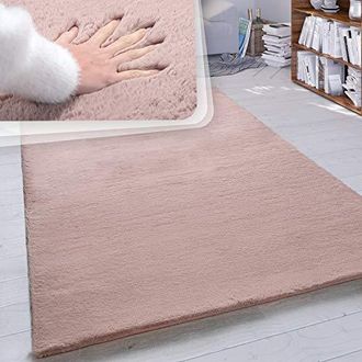 Paco Home Tapis Poils Longs Salon Fausse Fourrure Très Douce Uni en Diff. Coloris Et Tailles, Dimension:160x230 cm, Couleur:Pink