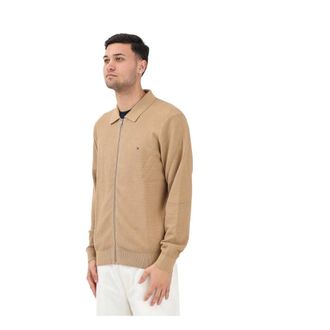 Tommy Hilfiger Homme, Pulls, Brun, Taille: XL Gilet Polo Zipp&eacute; en Maille Textur&eacute;e