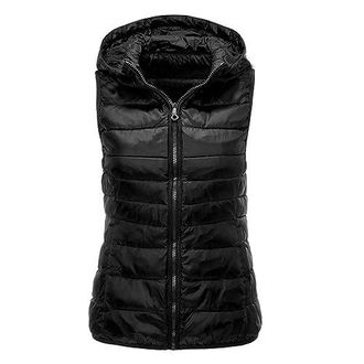 Generic Gilet léger en duvet pour femme sans manches - Doudoune pliable ultra légère - Manteau rembourré sans manches - Gilet dhiver ultra léger, noir 1, XXS