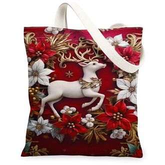 Generic Sacs fourre-tout en toile avec motif floral festif - R&eacute;utilisables - Pour lhiver - Rustique - L&eacute;ger - Lavable, Rouge, 13x15 Inch